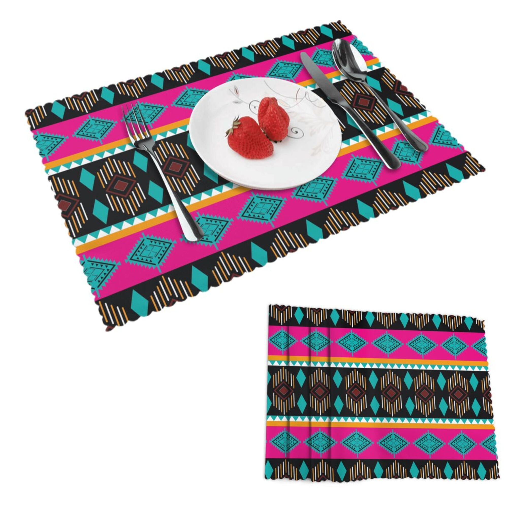 DouZhe Polyester Placemats Set of 4, Retro Tribal Native Style Green ...