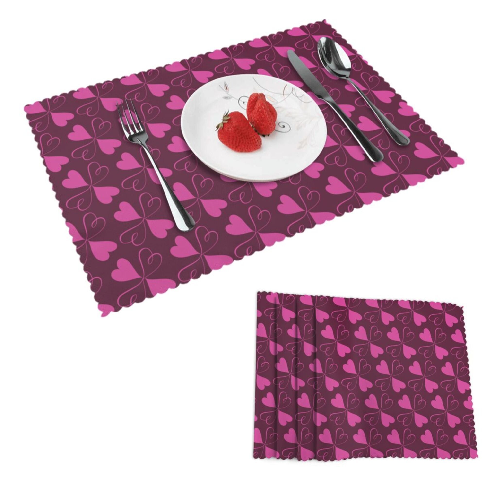 DouZhe Polyester Placemats Set of 4, Romance Hearts Flowers Pattern ...