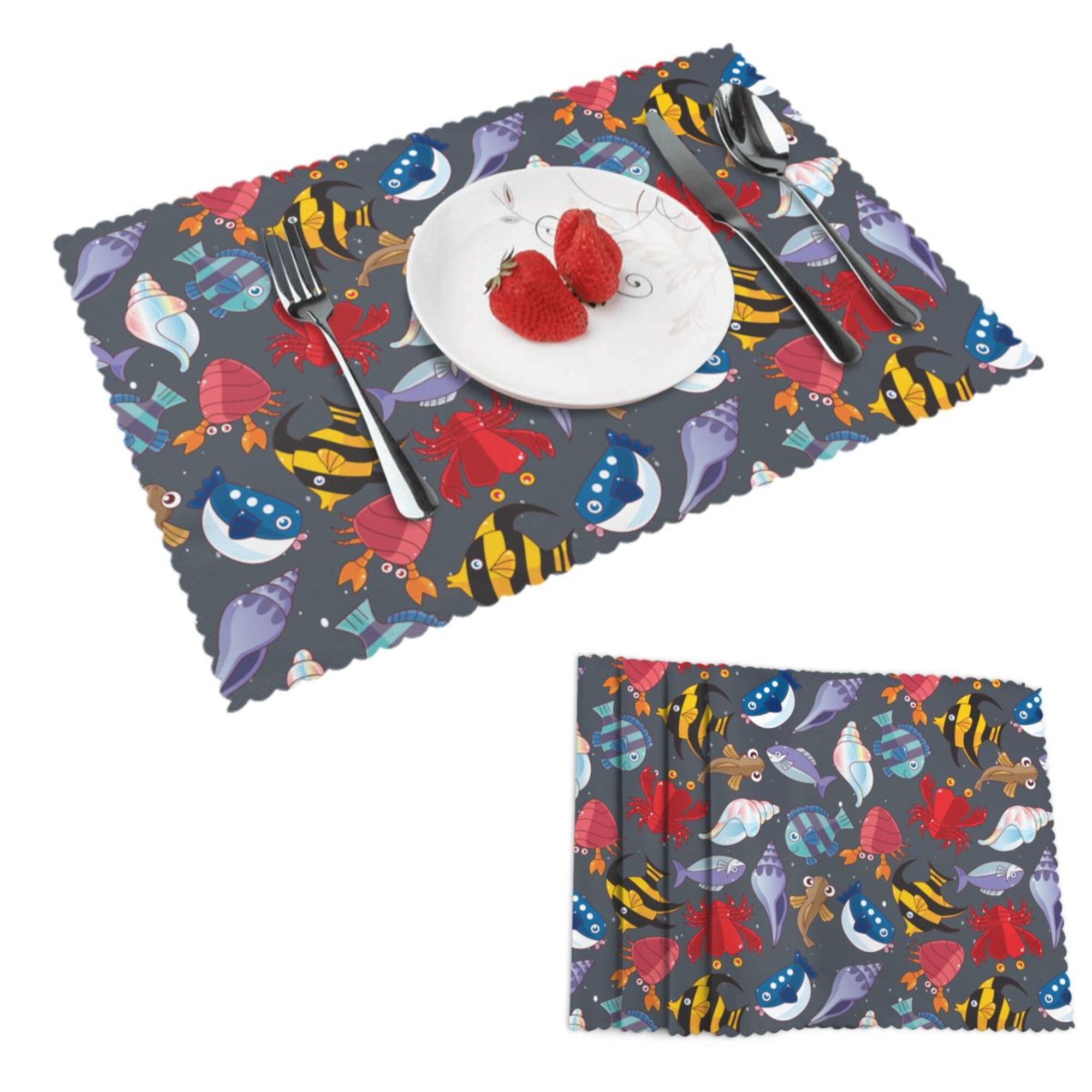 DouZhe Polyester Placemats Set of 4, Sea Animals Fish Shells Crab ...