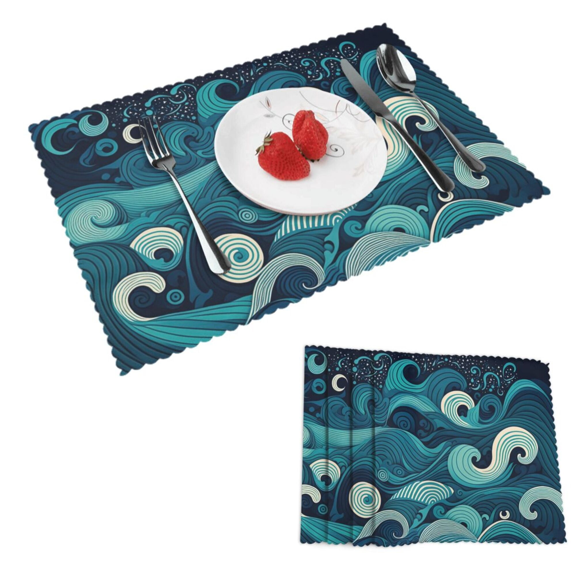 DouZhe Polyester Placemats Set of 4, Seascape Waves Pattern Heat ...