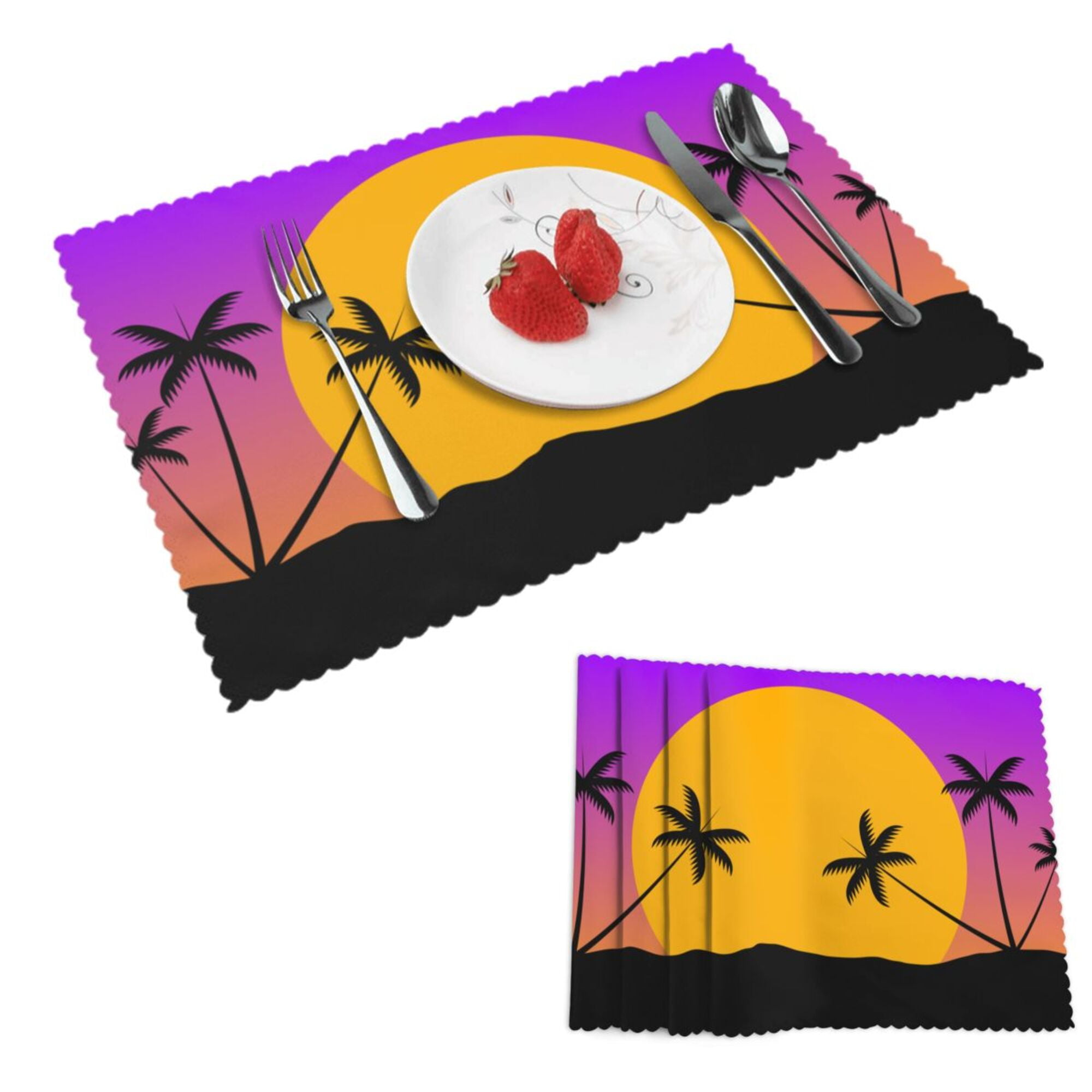 DouZhe Polyester Placemats Set of 4, The Sun Has Set Sky Pattern Heat ...