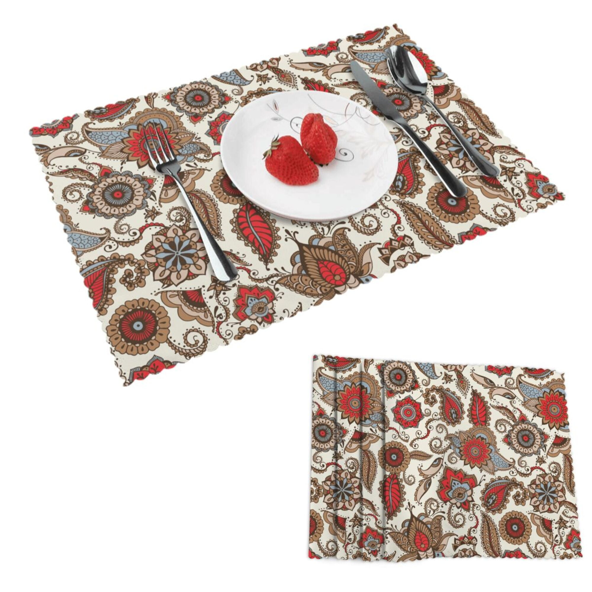 DouZhe Polyester Placemats Set of 4, Traditional Colorful Paisley ...