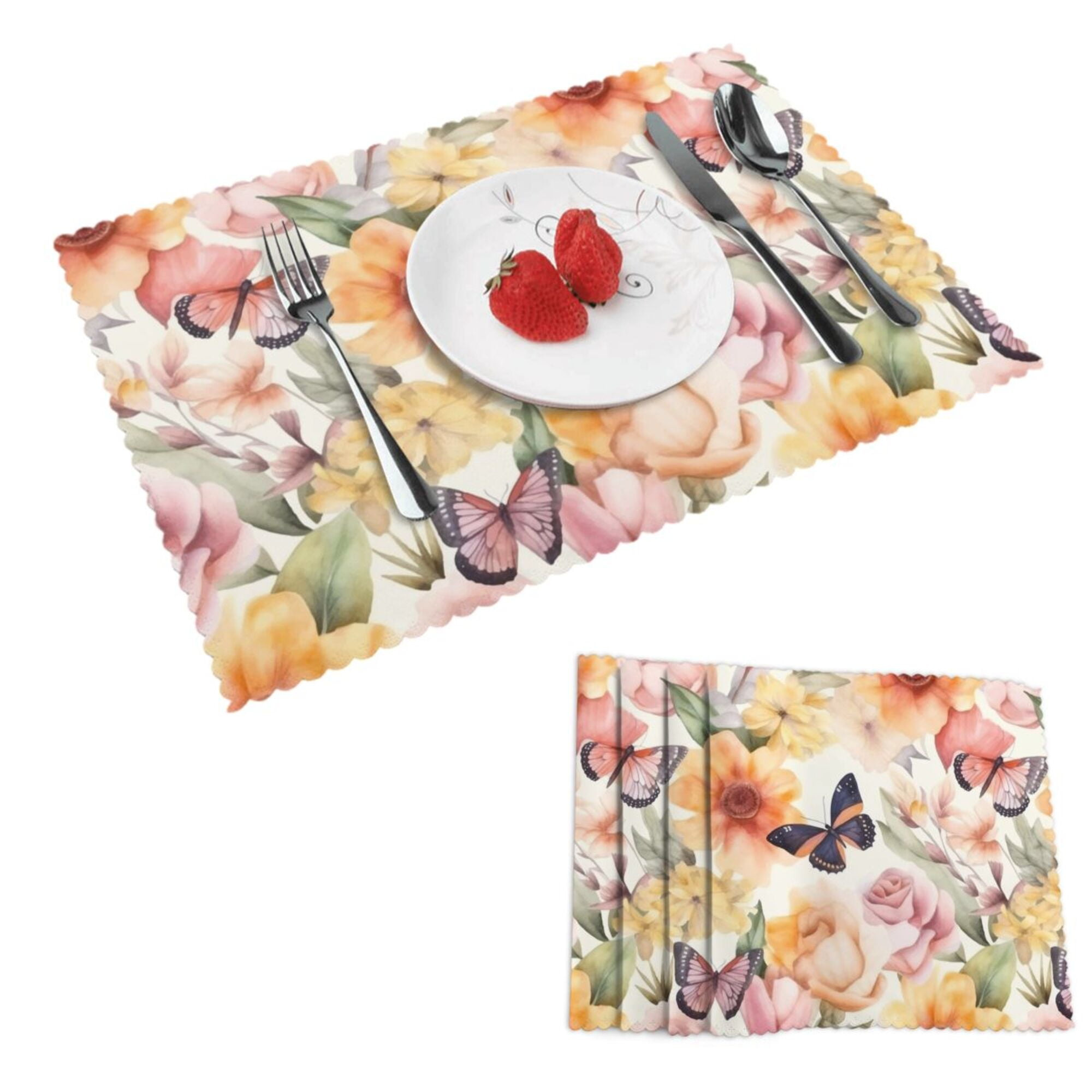 DouZhe Polyester Placemats Set of 4, Vintage Daisy Flowers Butterflies ...