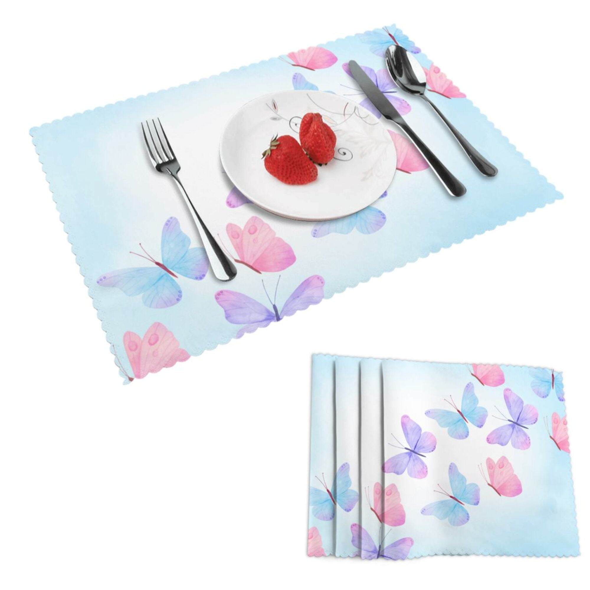DouZhe Polyester Placemats Set of 4, Watercolor Cartoon Butterfly ...