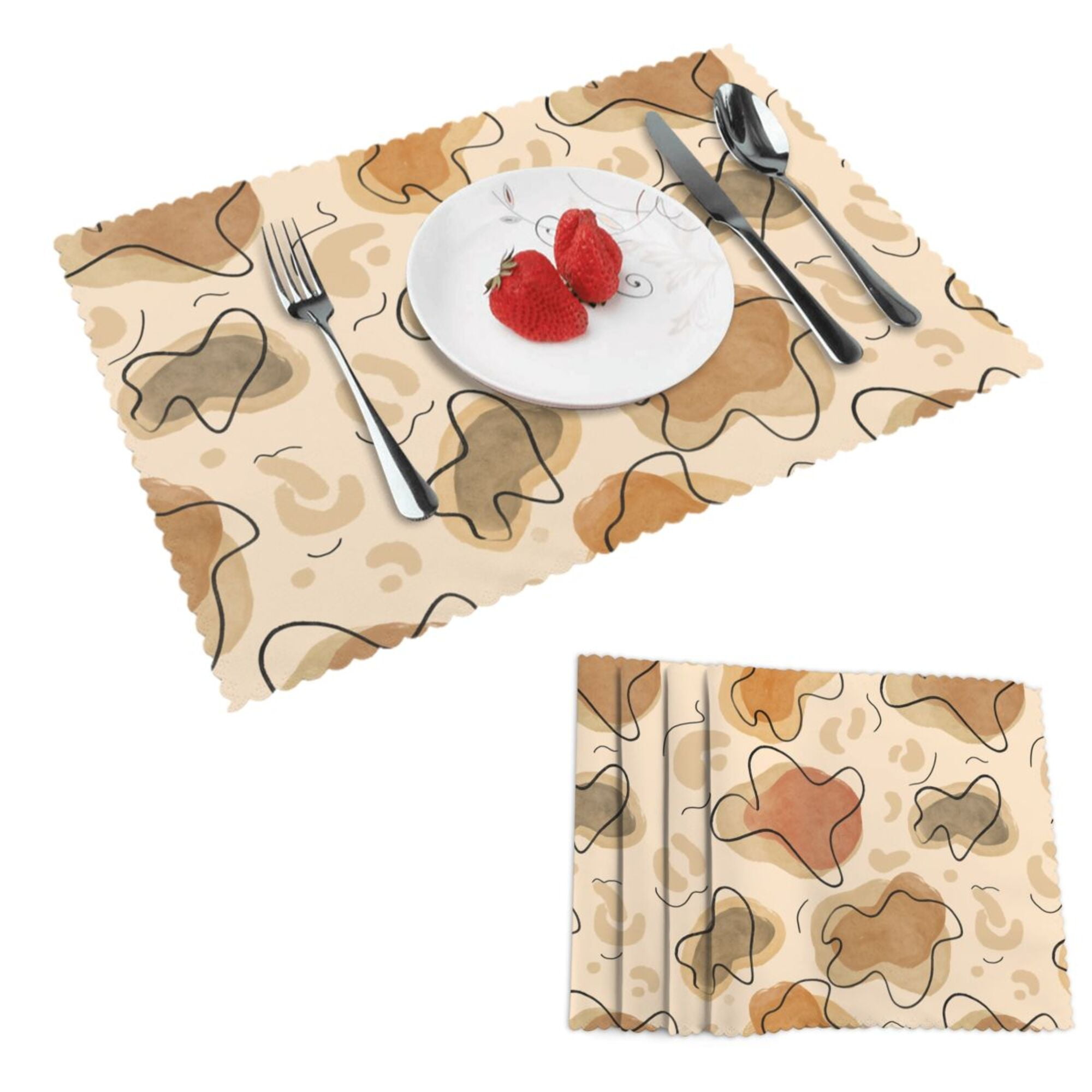 DouZhe Polyester Placemats Set of 4, Watercolor Minimalist Lines ...