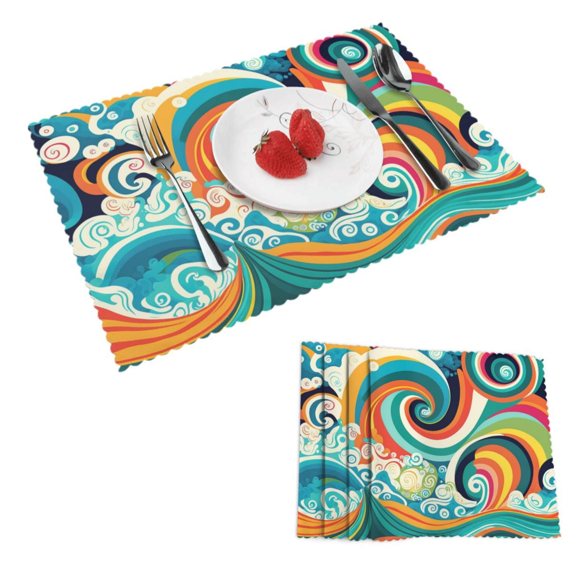 DouZhe Polyester Placemats Set of 4, Whimsical Colorful Waves Pattern ...