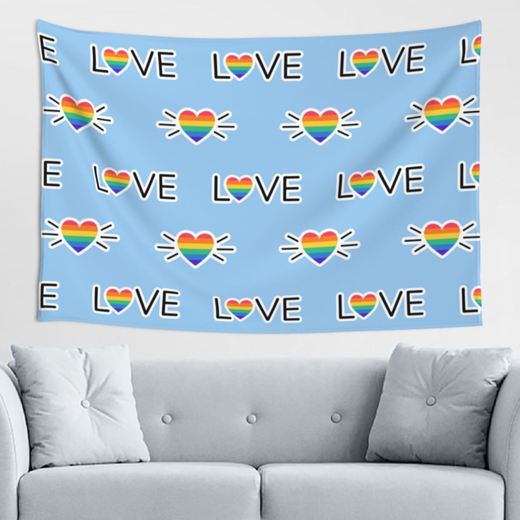 DouZhe Rainbow LGBT Heart and Love Tapestry Wall Hanging Tapestries ...