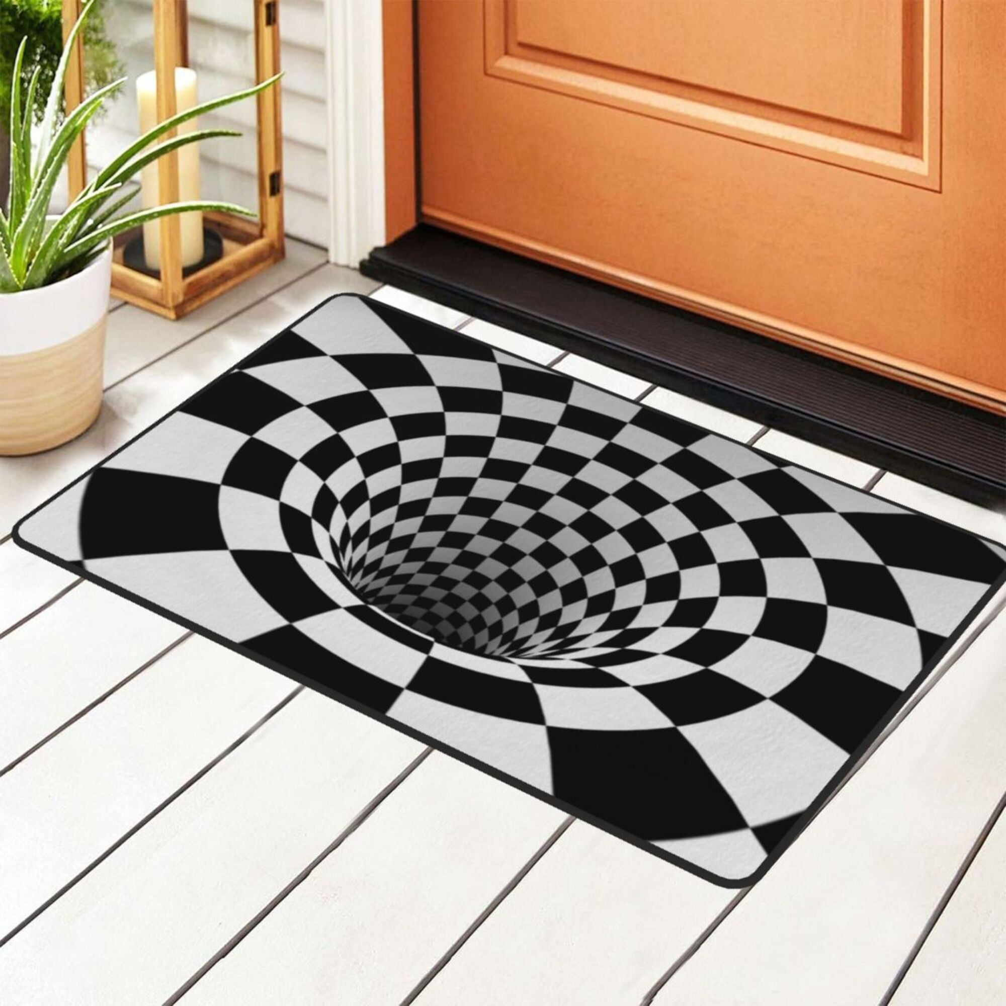 DouZhe Realistic 3D Checkered Illusion Rugs Doormat, Non-Slip Machine ...