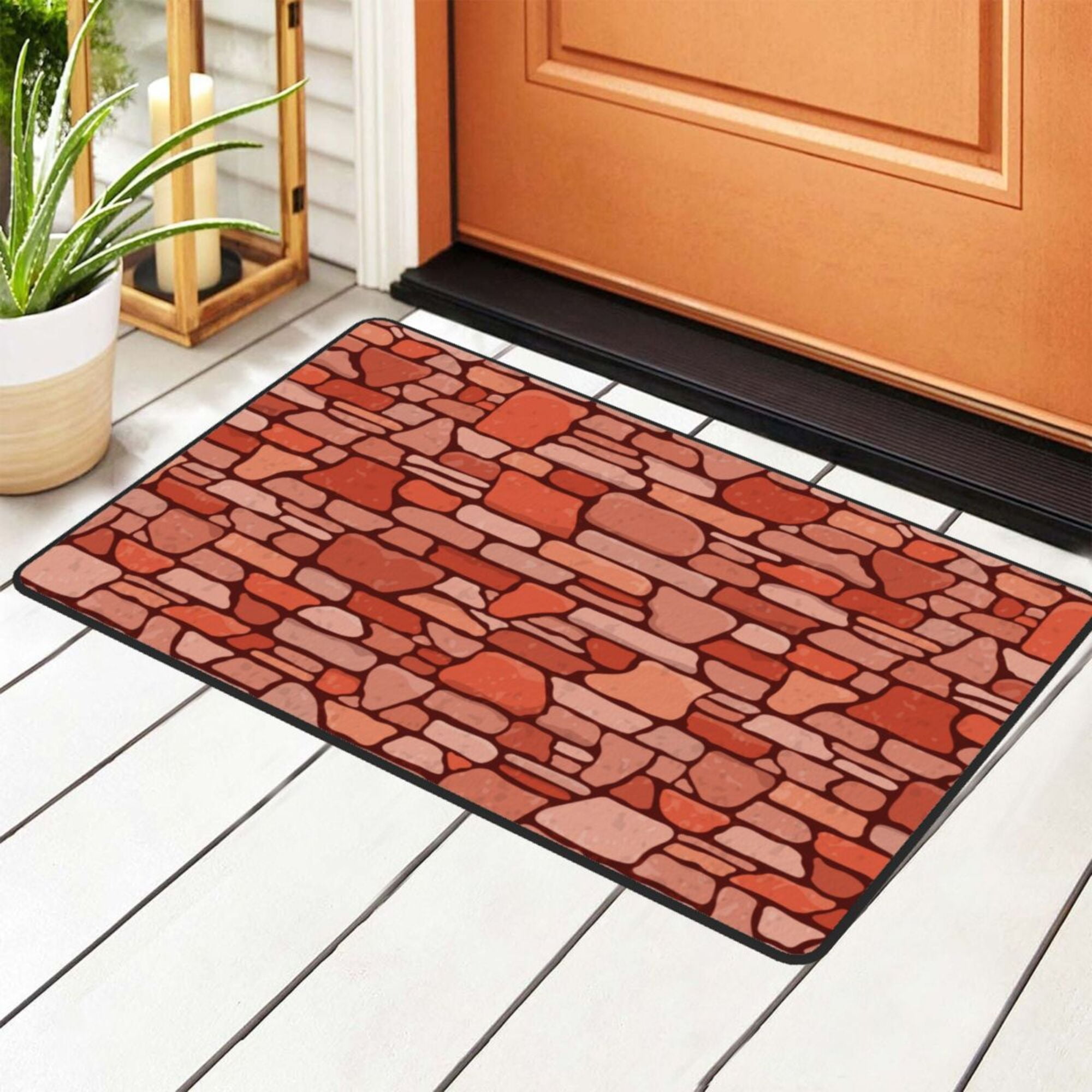 DouZhe Red Stone Brick Wall Rugs Doormat, Non-Slip Machine Washable ...