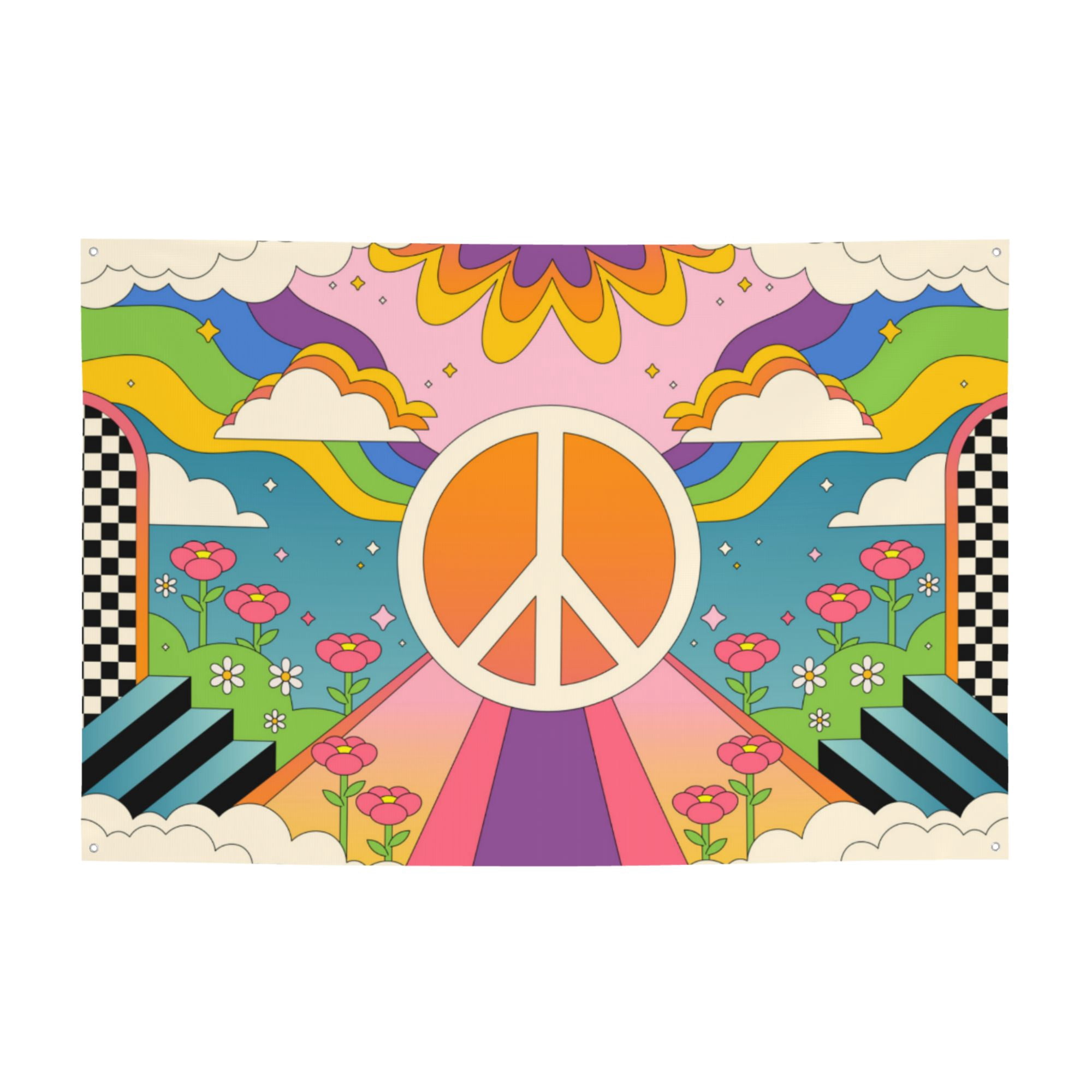 DouZhe Retro Peace and Love Sign Banner, Hanging Banners Backdrop ...