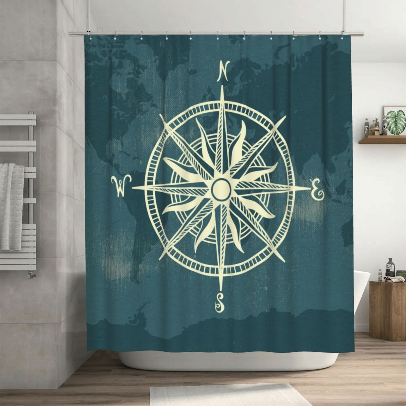DouZhe Retro World Map Compass Pattern Shower Curtain, Waterproof Bath ...