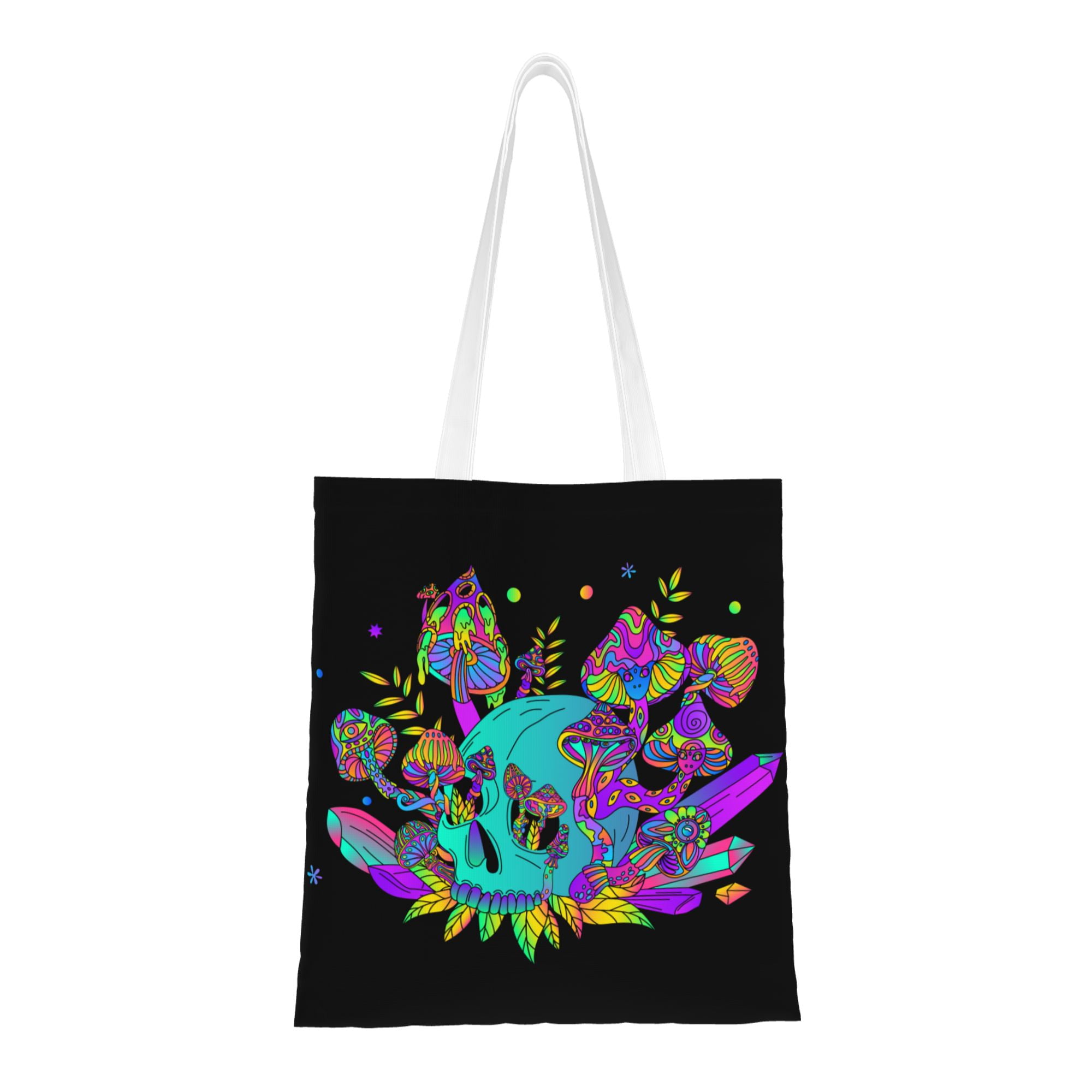 DouZhe Reusable Grocery Bags, Blue Trippy Mushrooms Skull Lightweight ...