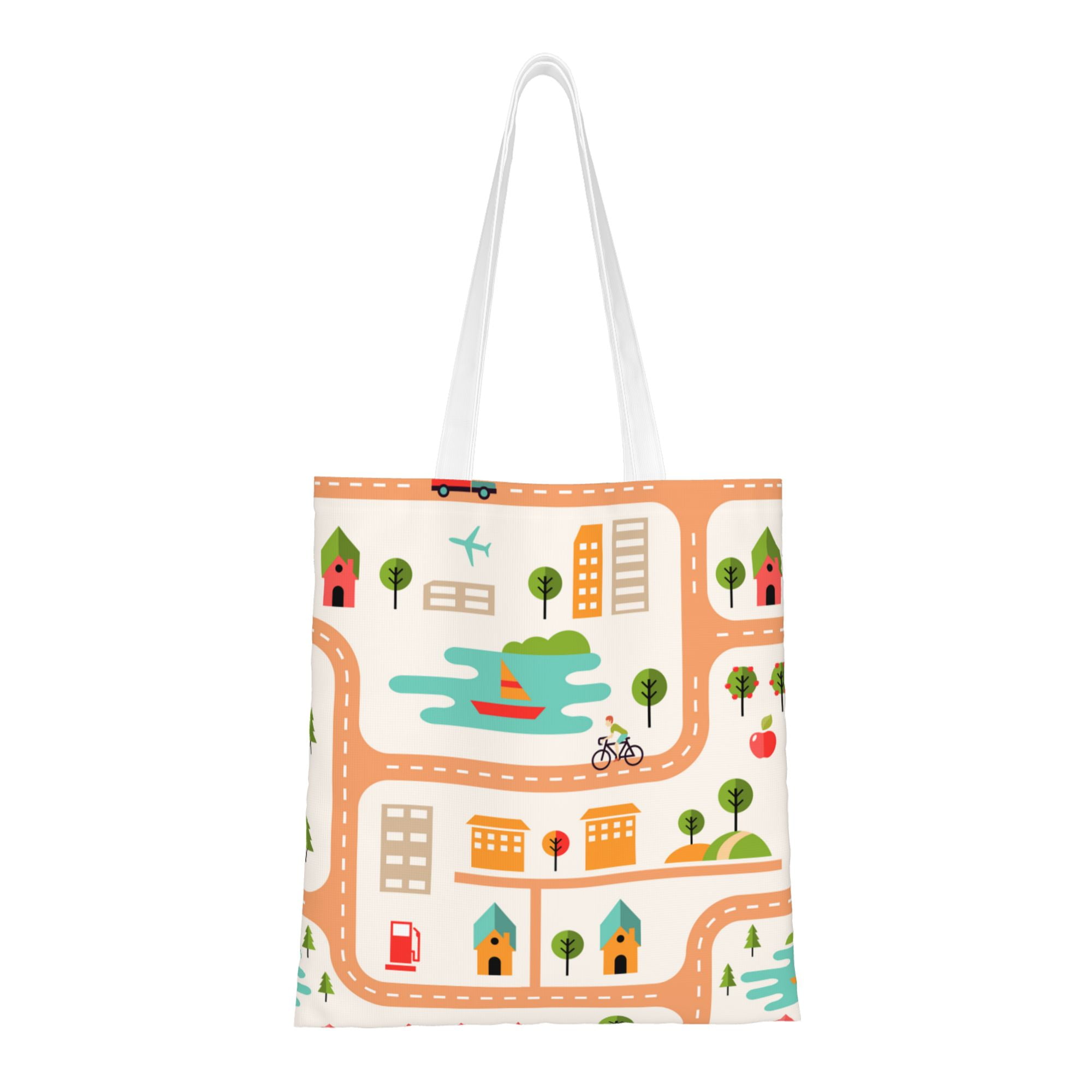 DouZhe Reusable Grocery Bags, Cartoon City Streets Map Lightweight ...