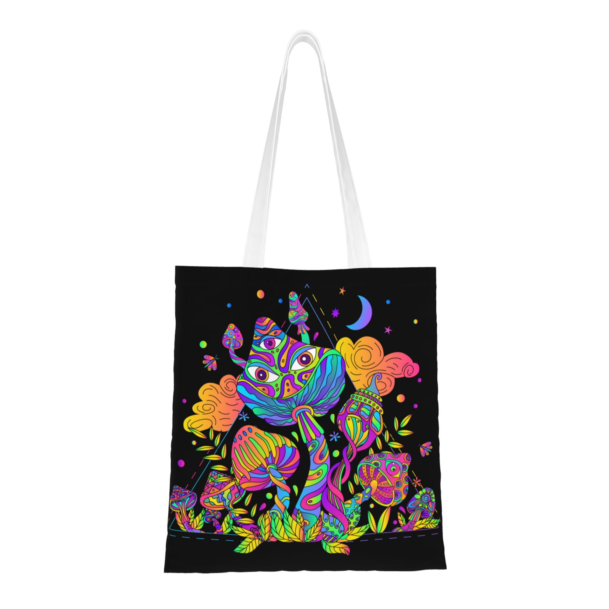 DouZhe Reusable Grocery Bags, Neon Colored Trippy Mushroom Lightweight ...
