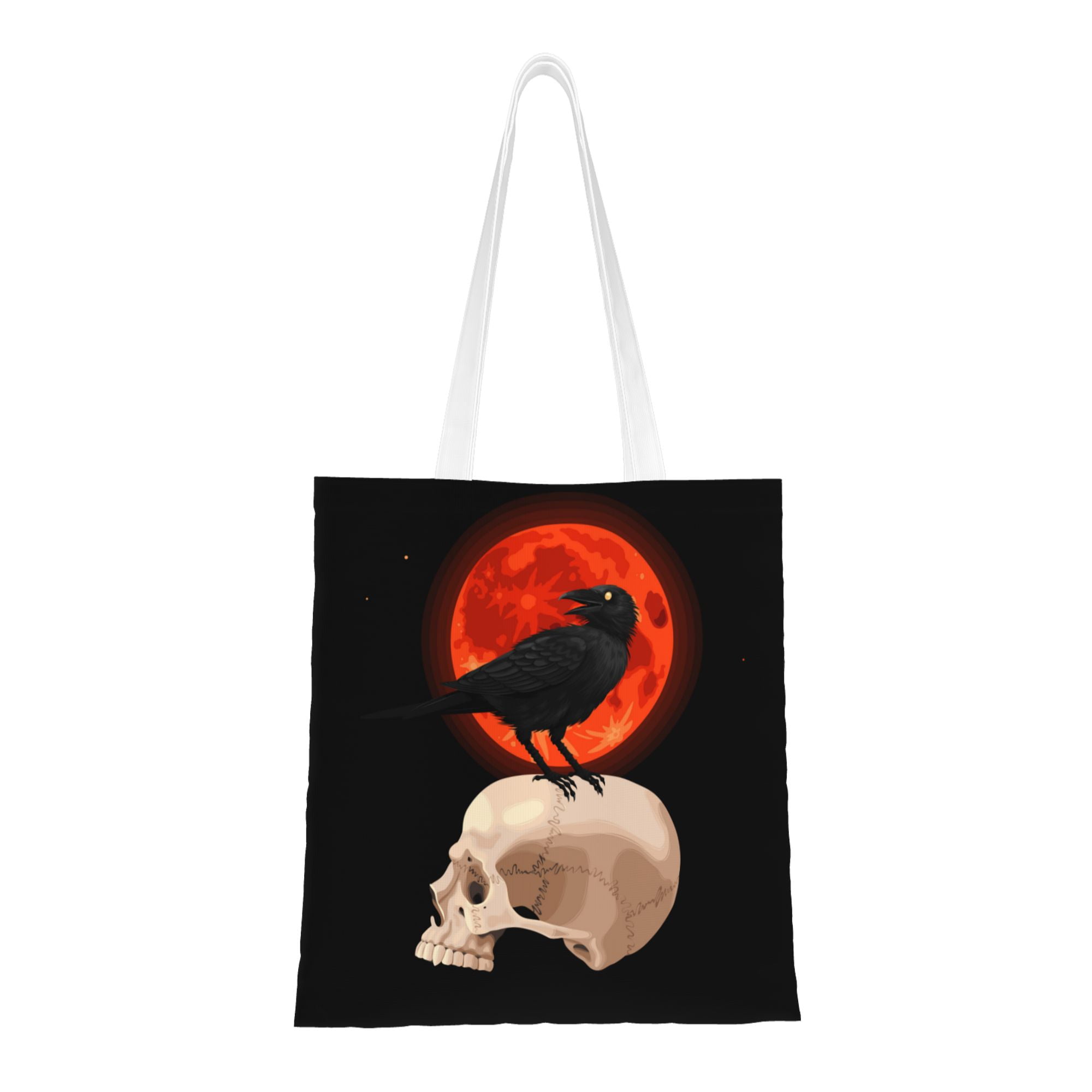 DouZhe Reusable Grocery Bags, Red Moon Crow and Skull Lightweight ...