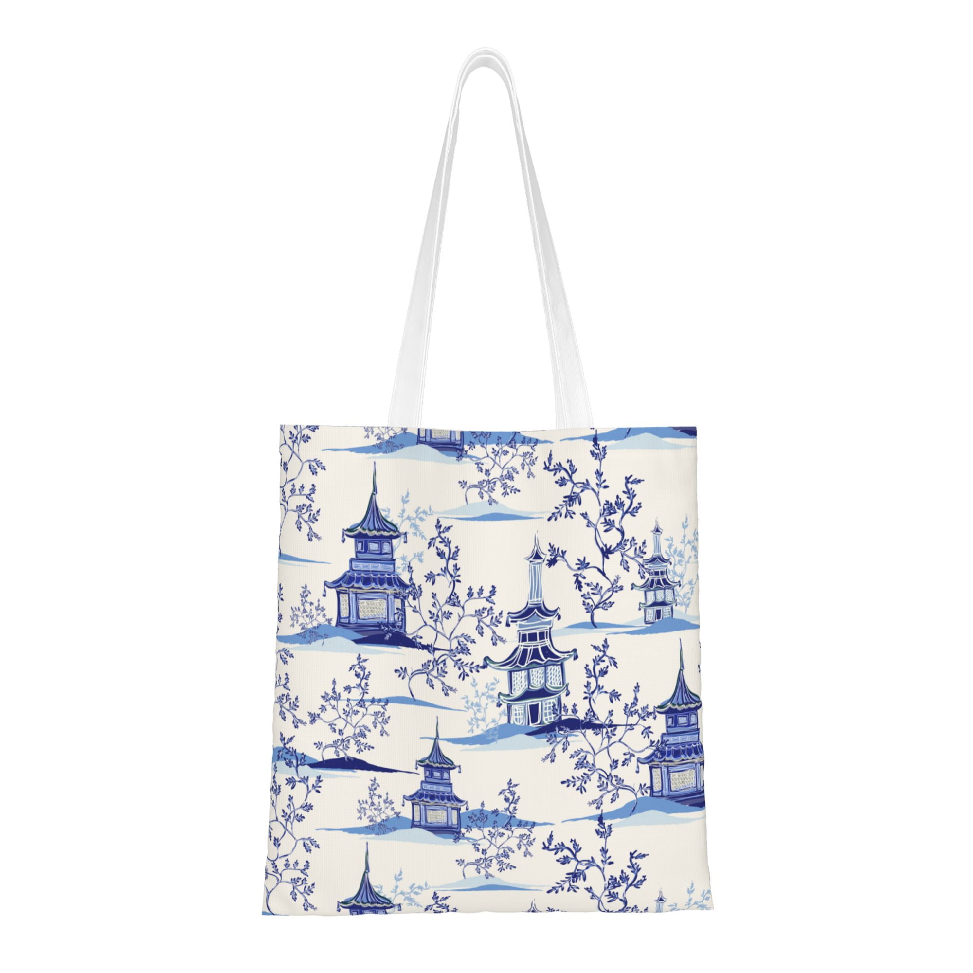 DouZhe Reusable Grocery Bags, Vintage Ink Blue Chinoiserie Lightweight ...