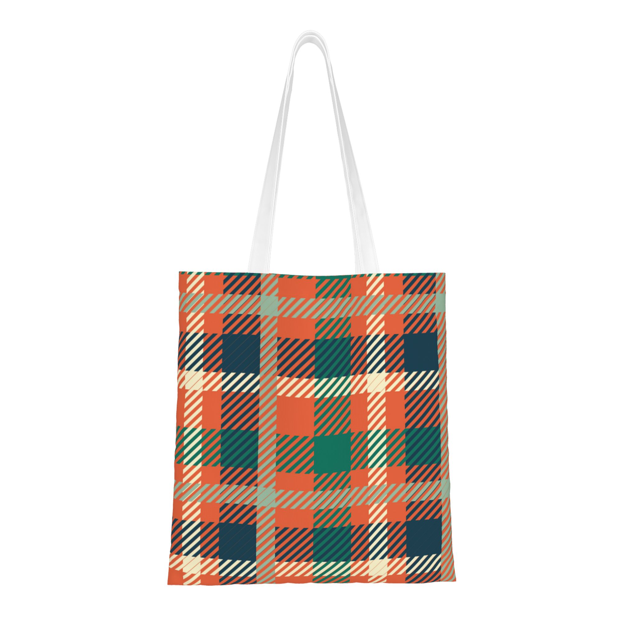 DouZhe Reusable Grocery Bags, Vintage Orange Plaid Stripes Lightweight ...