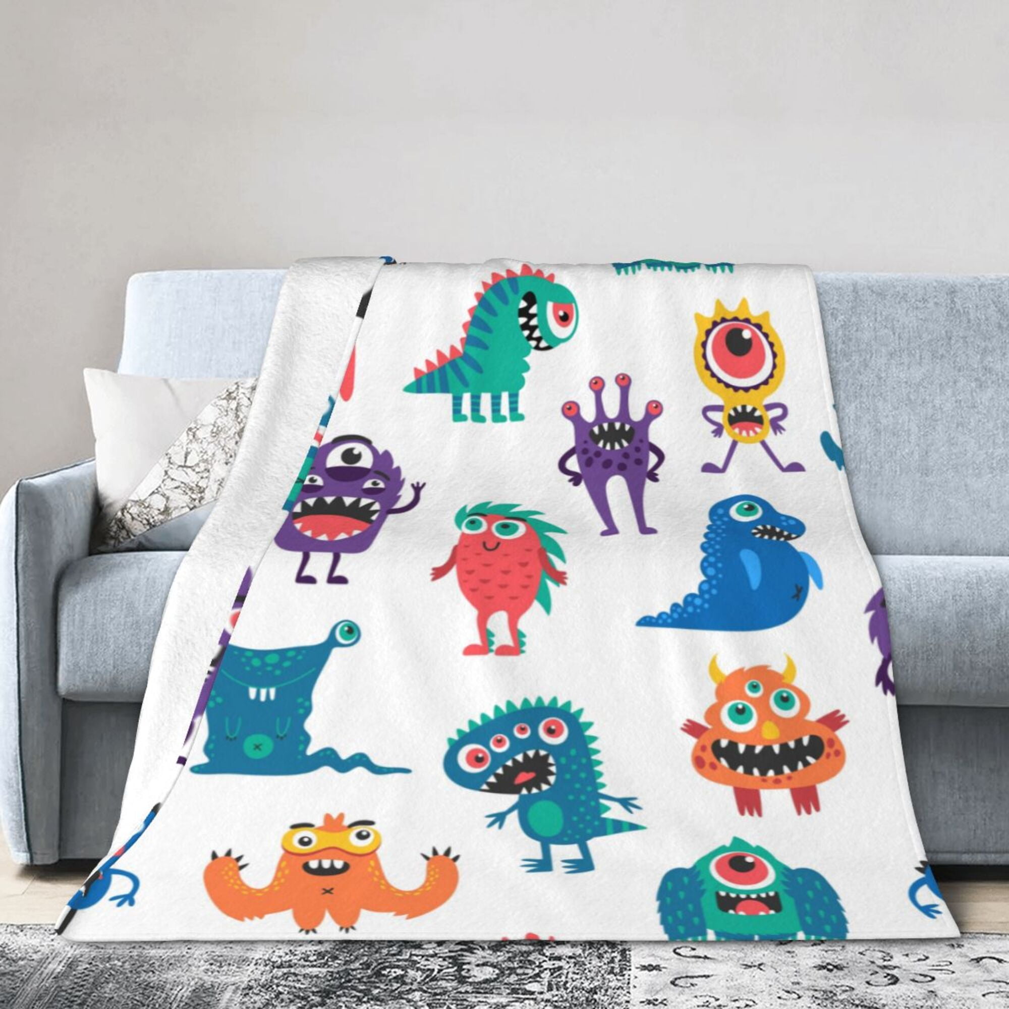 DouZhe Ultra-Soft Micro Fleece Lightweight Flannel Bed Blanket, Cartoon Gremlin Cyclops Monsters ...