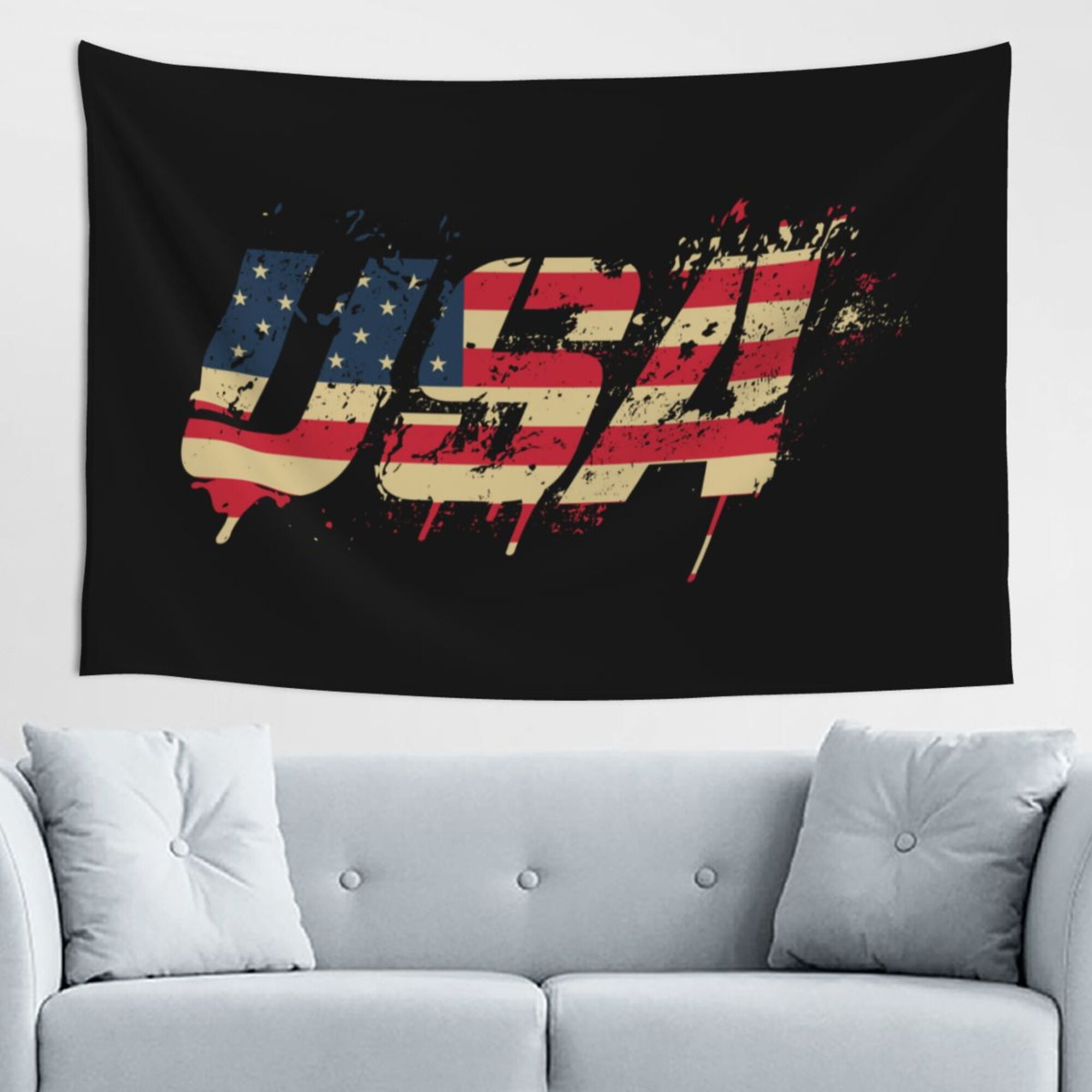 DouZhe Usa Text American Flag Tapestry Wall Hanging Tapestries Dorm ...