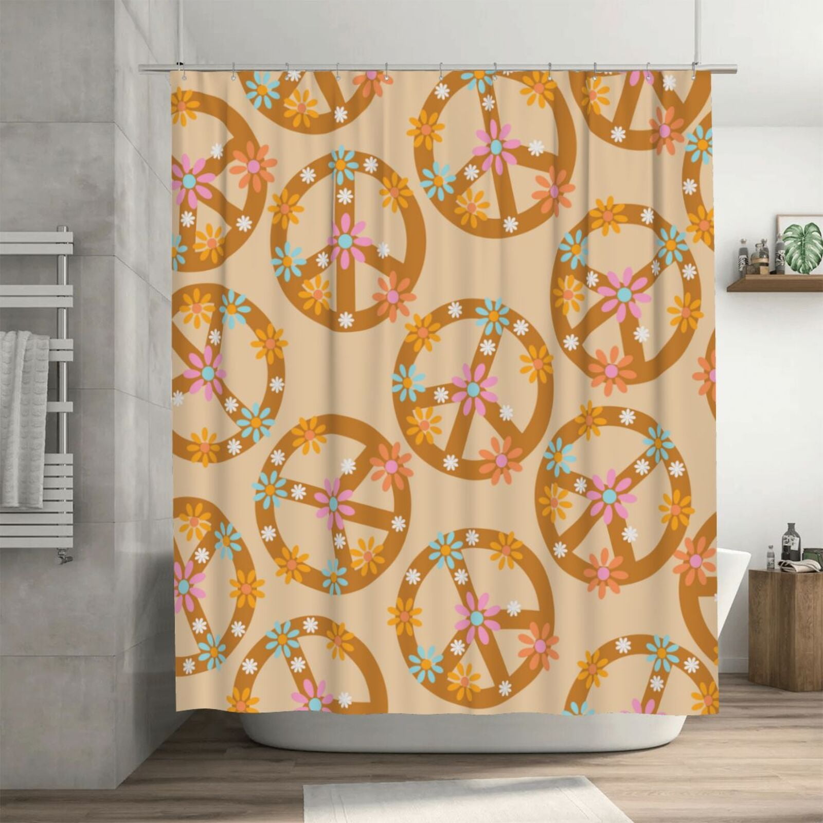 DouZhe Vintage Floral Peace Symbol Pattern Shower Curtain, Waterproof ...