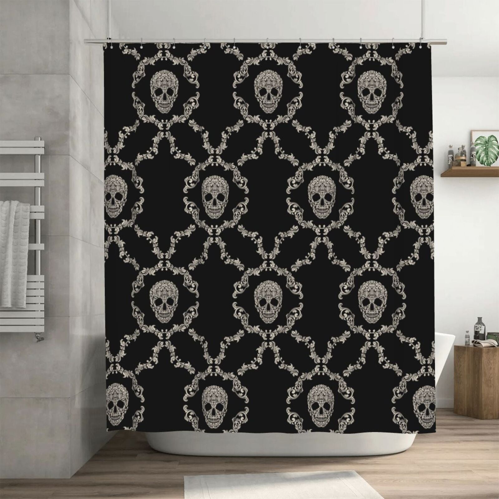 DouZhe Vintage Gothic Paisley Skulls Pattern Shower Curtain, Waterproof ...
