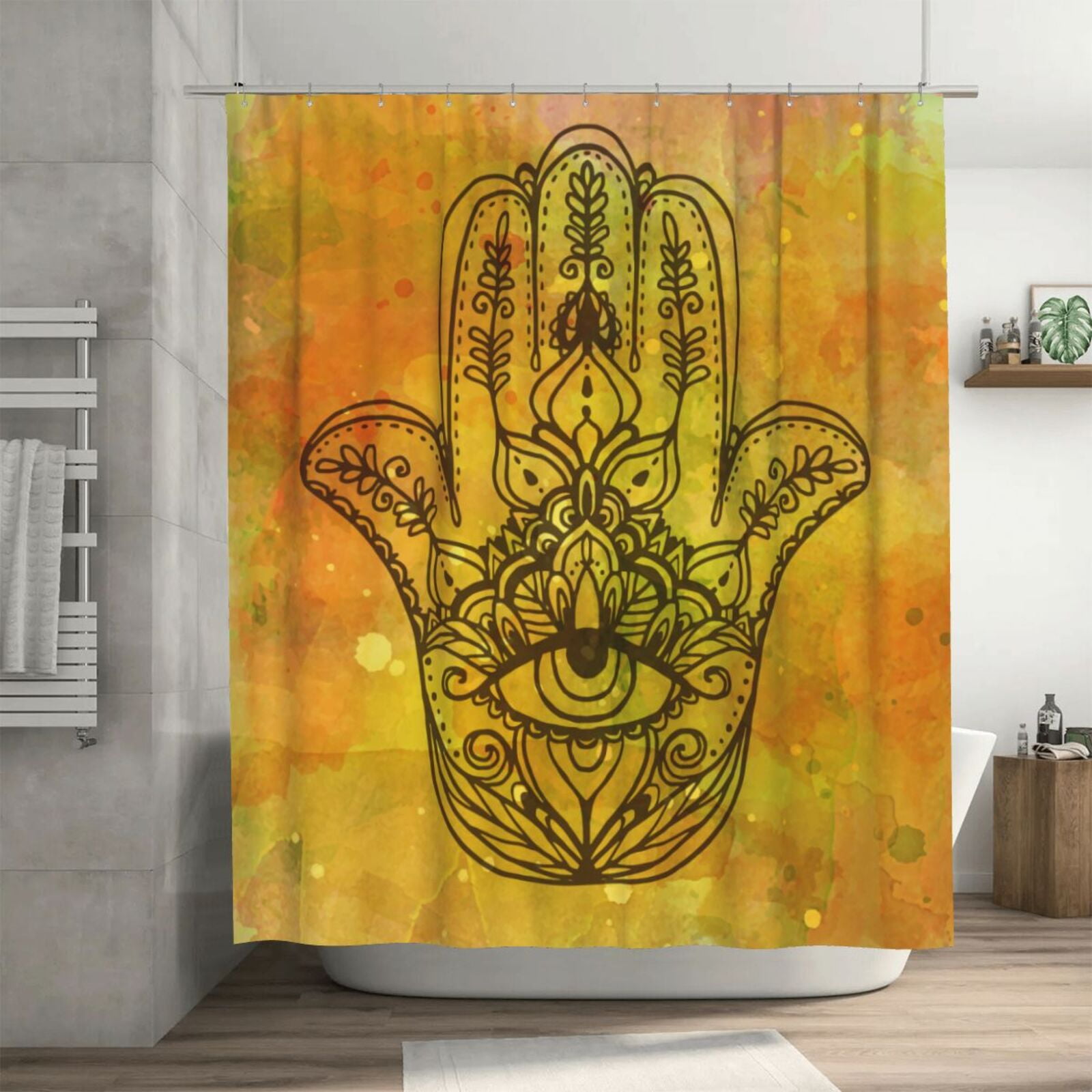 DouZhe Watercolor Hamsa Hand Pattern Shower Curtain, Waterproof Bath ...