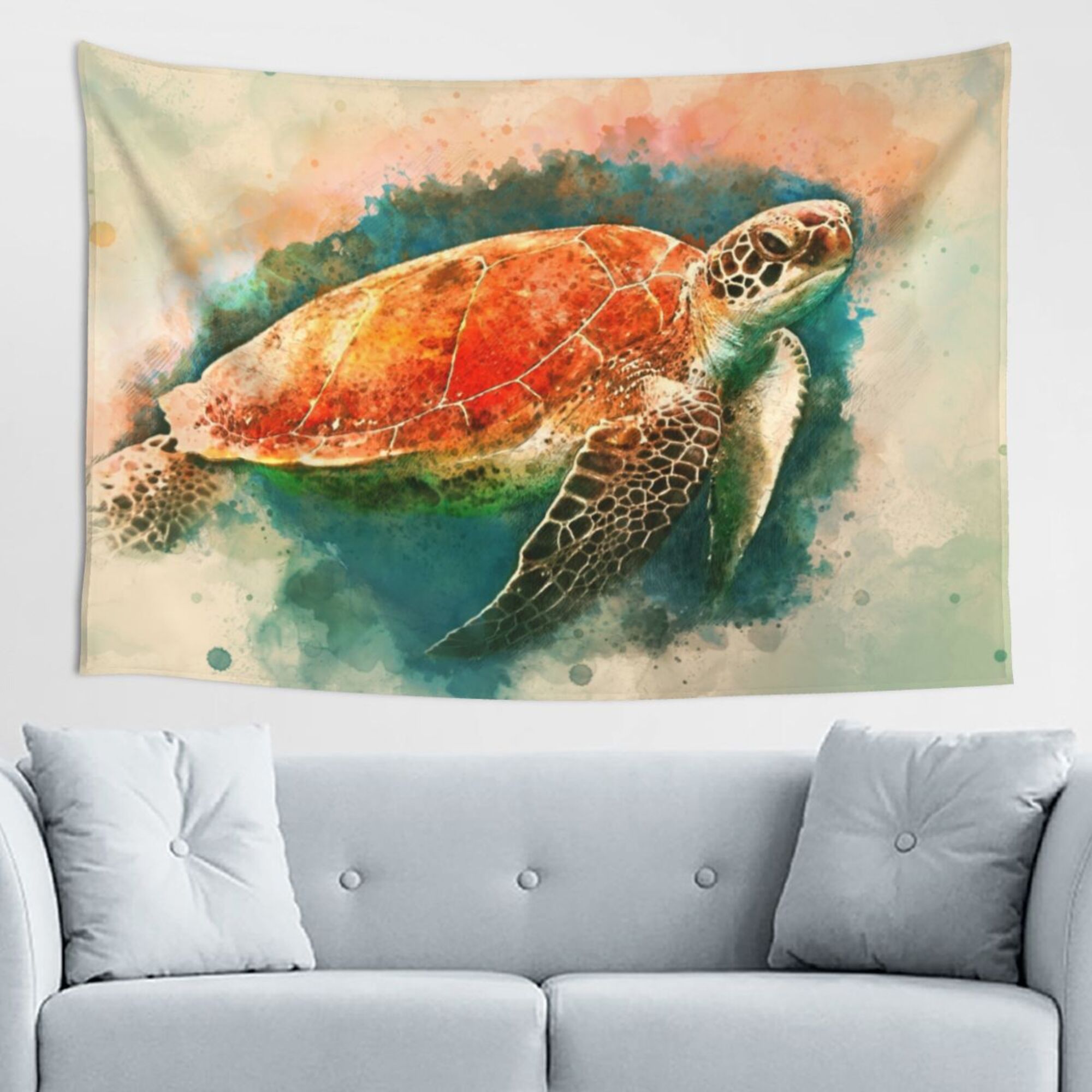 DouZhe Watercolour Ocean Turtle Tapestry Wall Hanging Tapestries Dorm ...