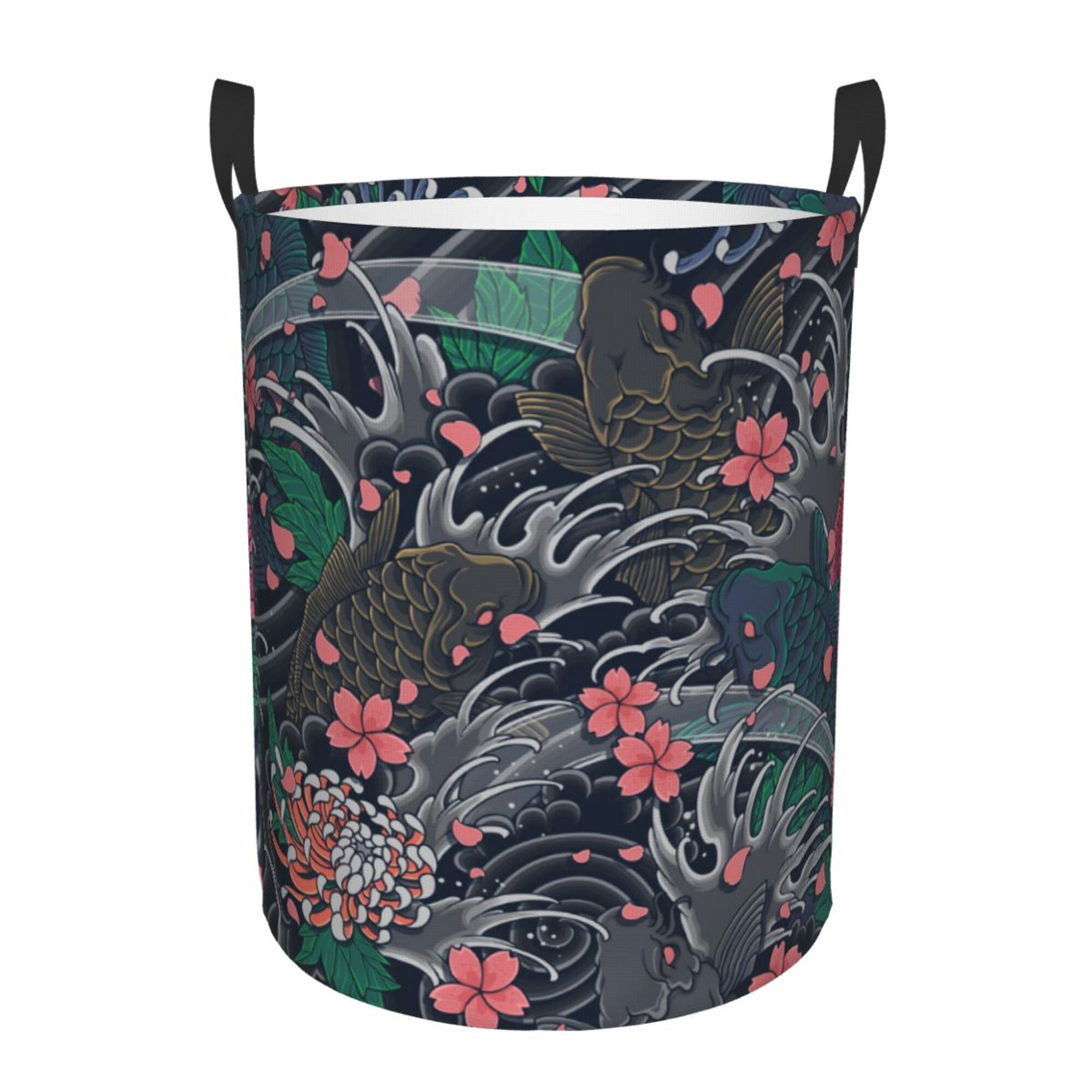 DouZhe Waterproof Collapsible Large Laundry Baskets, Japanese Waves Koi ...