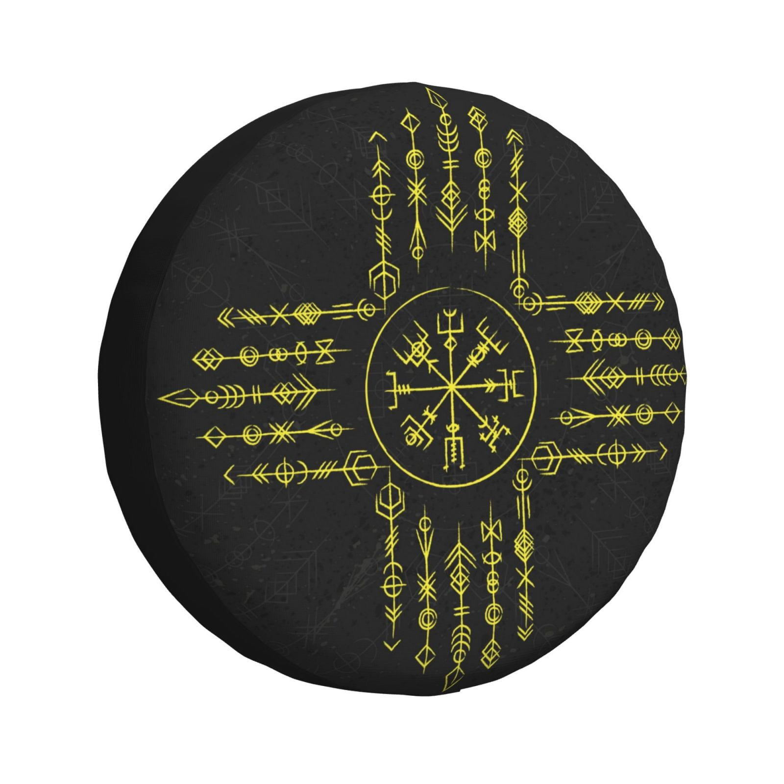 DouZhe Waterproof Spare Tire Cover, Dark Runic Yellow Symbols Prints ...