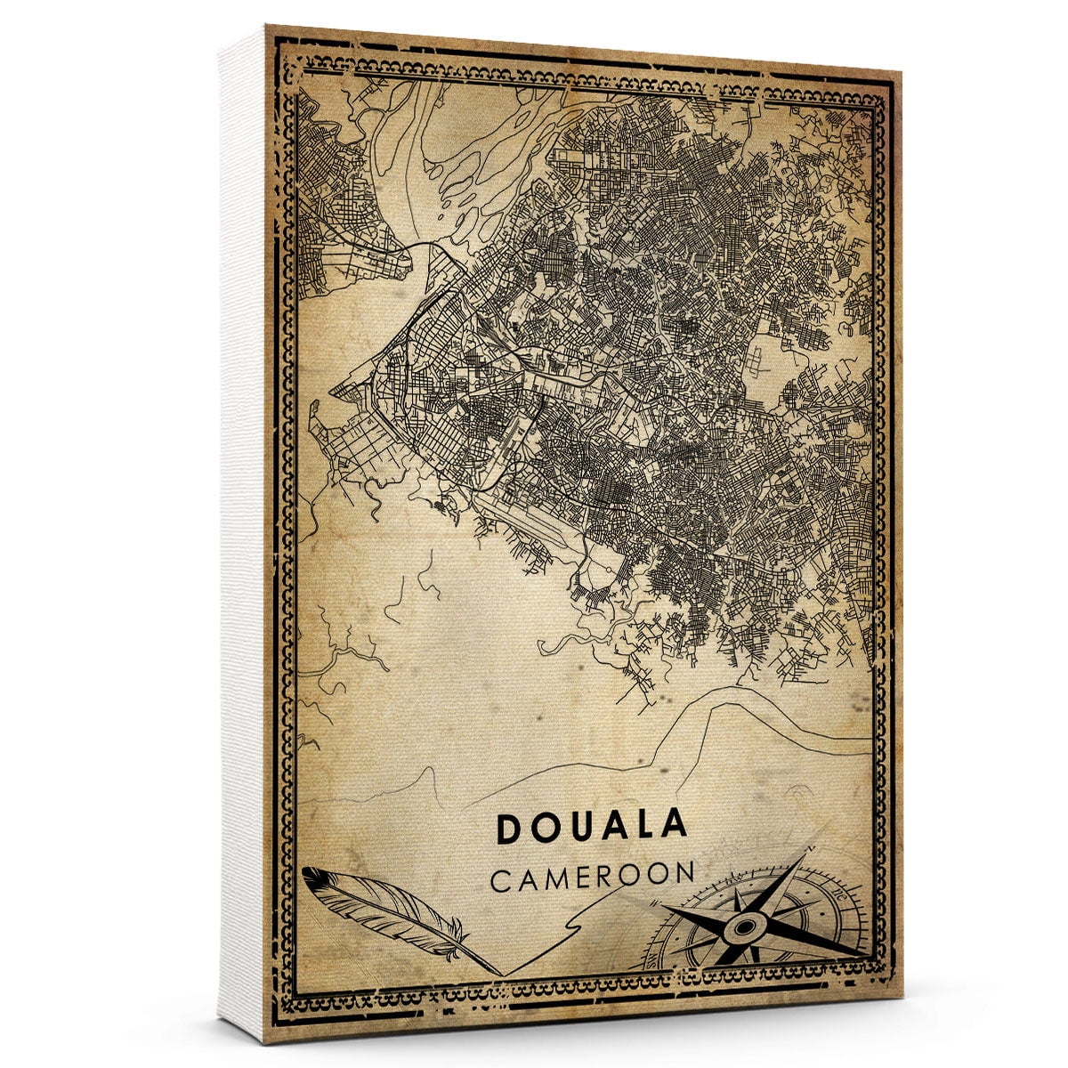 Douala Vintage Map Prints Canvas, Cameroon Map Art Canvas, Canvas ...