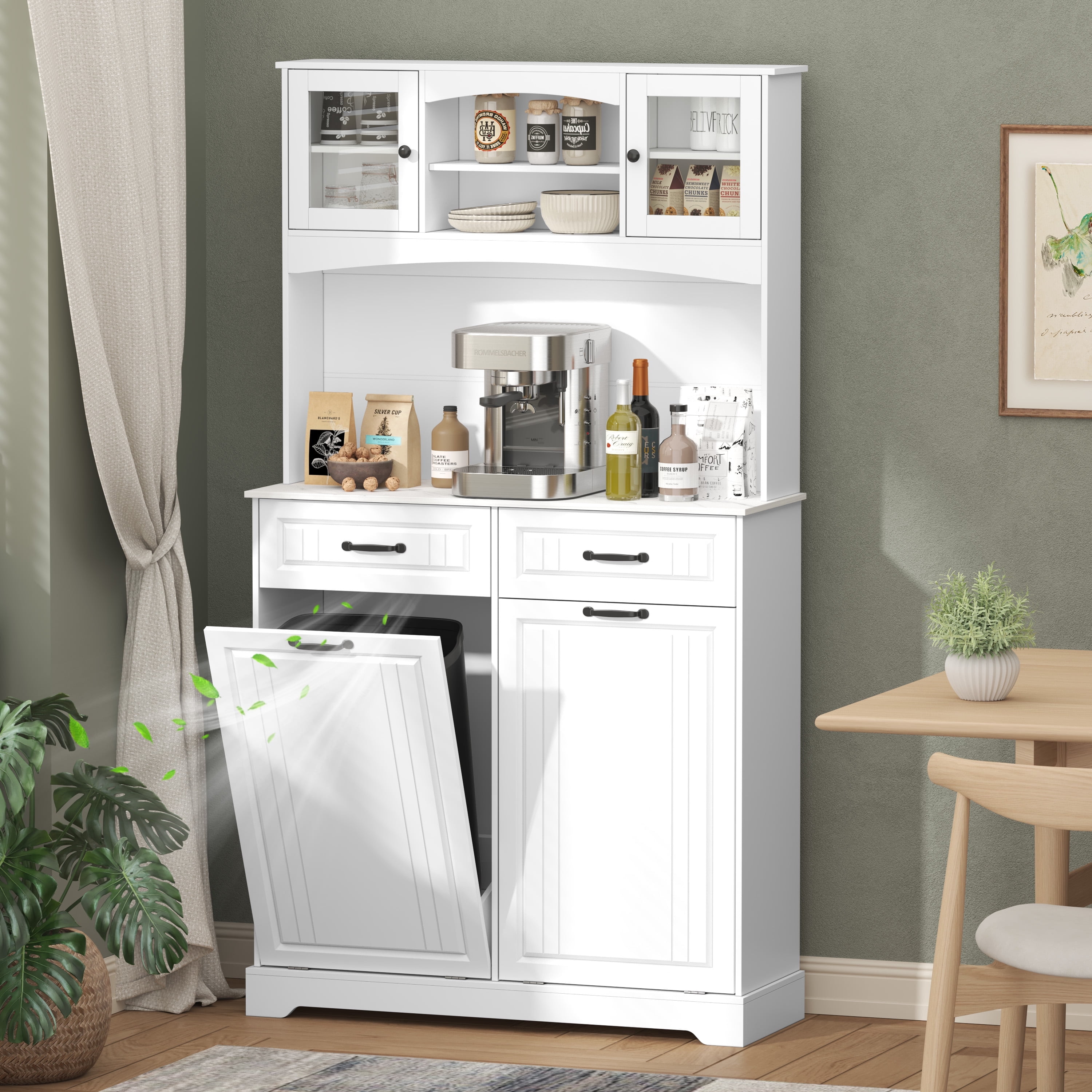 Double 13 Gallon Tilt Out Trash Can Cabinet with Deodorizing Function ...
