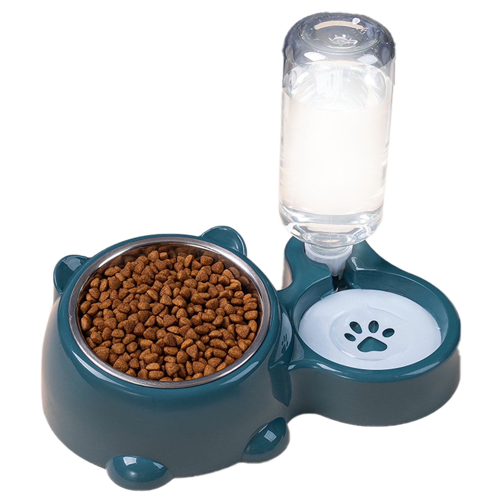 Double 2 in 1 Pet Water and Food Bowl Set with Automatic Gravity Water Dispenser Bottle ...