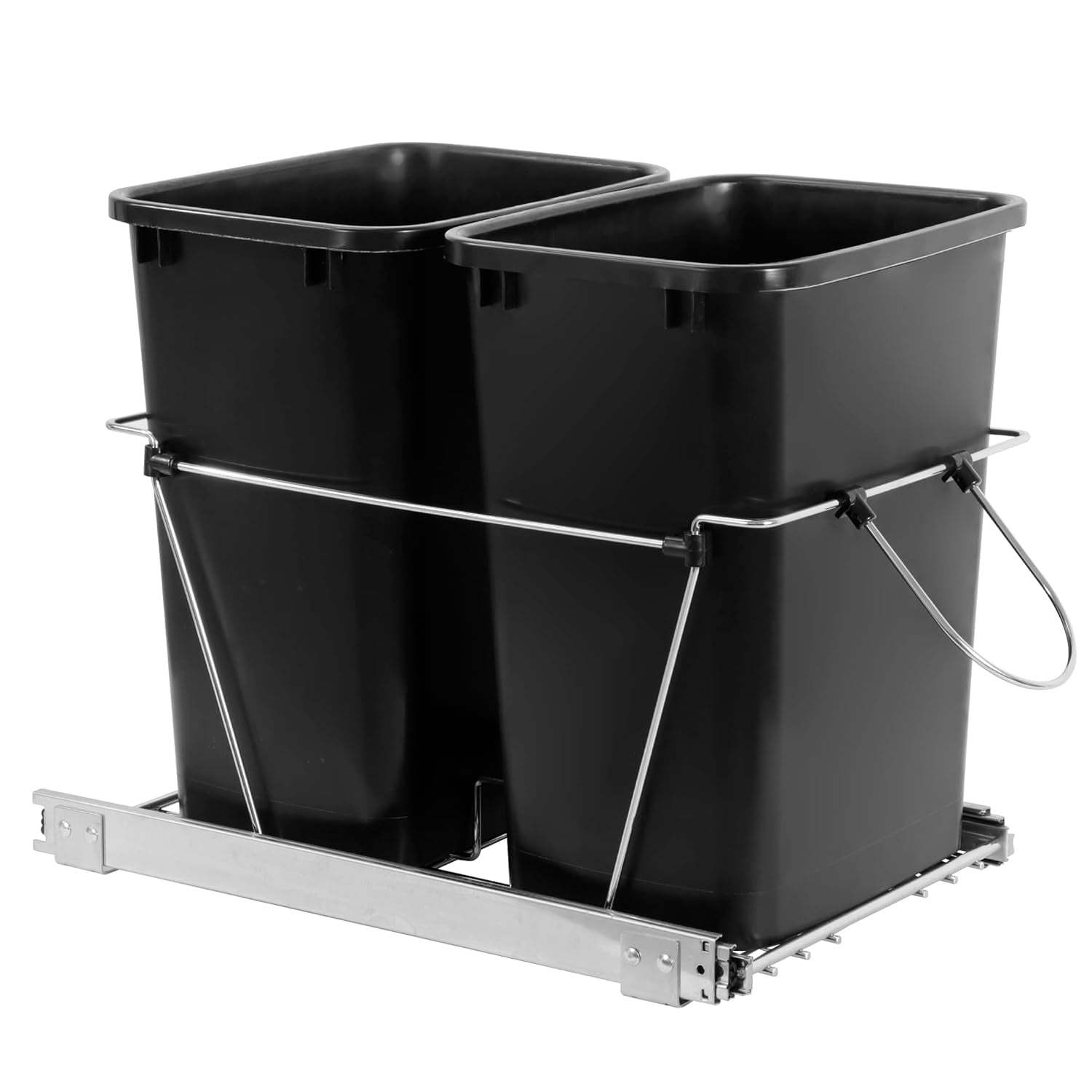 Double 35 Quart Sliding Pull Out Trash Can for Under Kitchen Cabinets ...