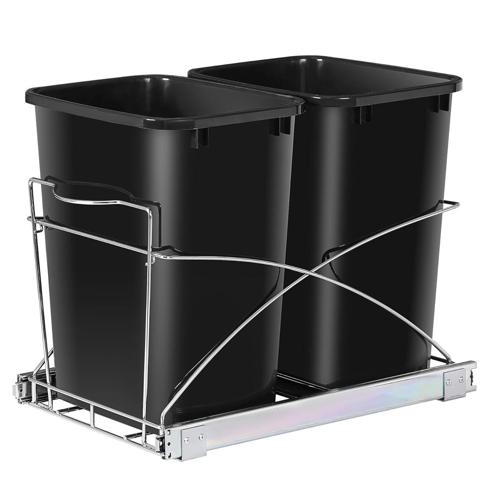 Double 35-Quart Sliding Pull Out Waste Bin Container, Kitchen Trash Can ...