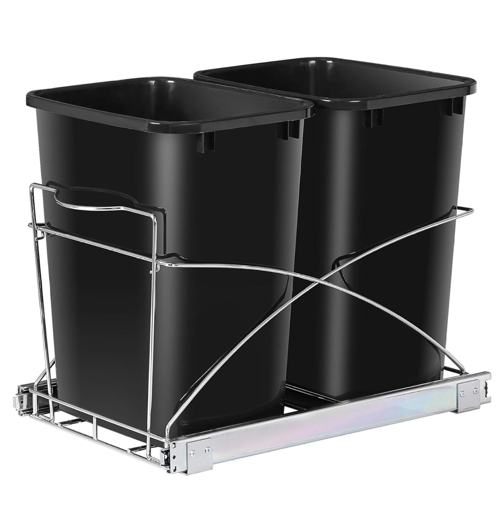 Double 35-Quart Sliding Pull Out Waste Bin Container, Kitchen Trash Can ...