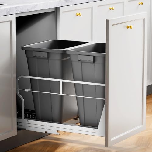 Double 40QT Pull Out Trash Can Under Cabinet, Heavy Duty Under Sink ...