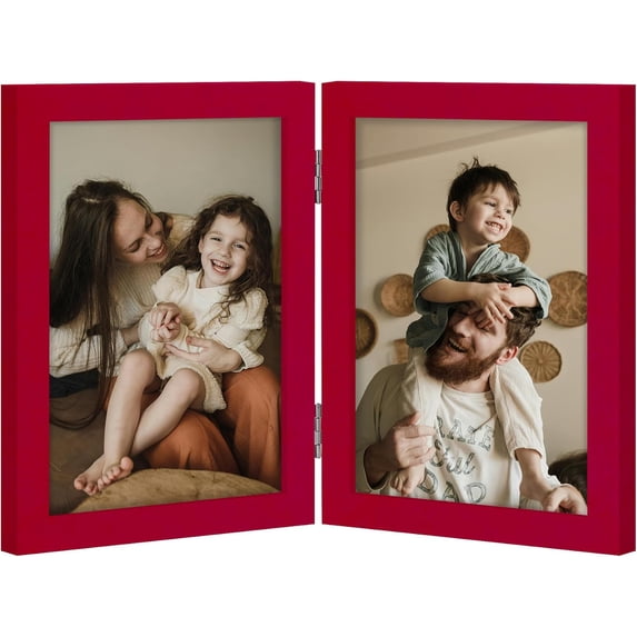 Double 5x7 Picture Frame Vertical, Engineered Wood Bifold Photo Frame ...