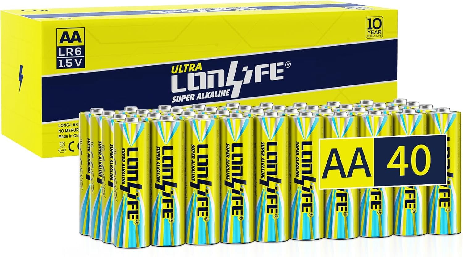 Double A Batteries,40 Pack Alkaline Batteries,AA High-Performance ...