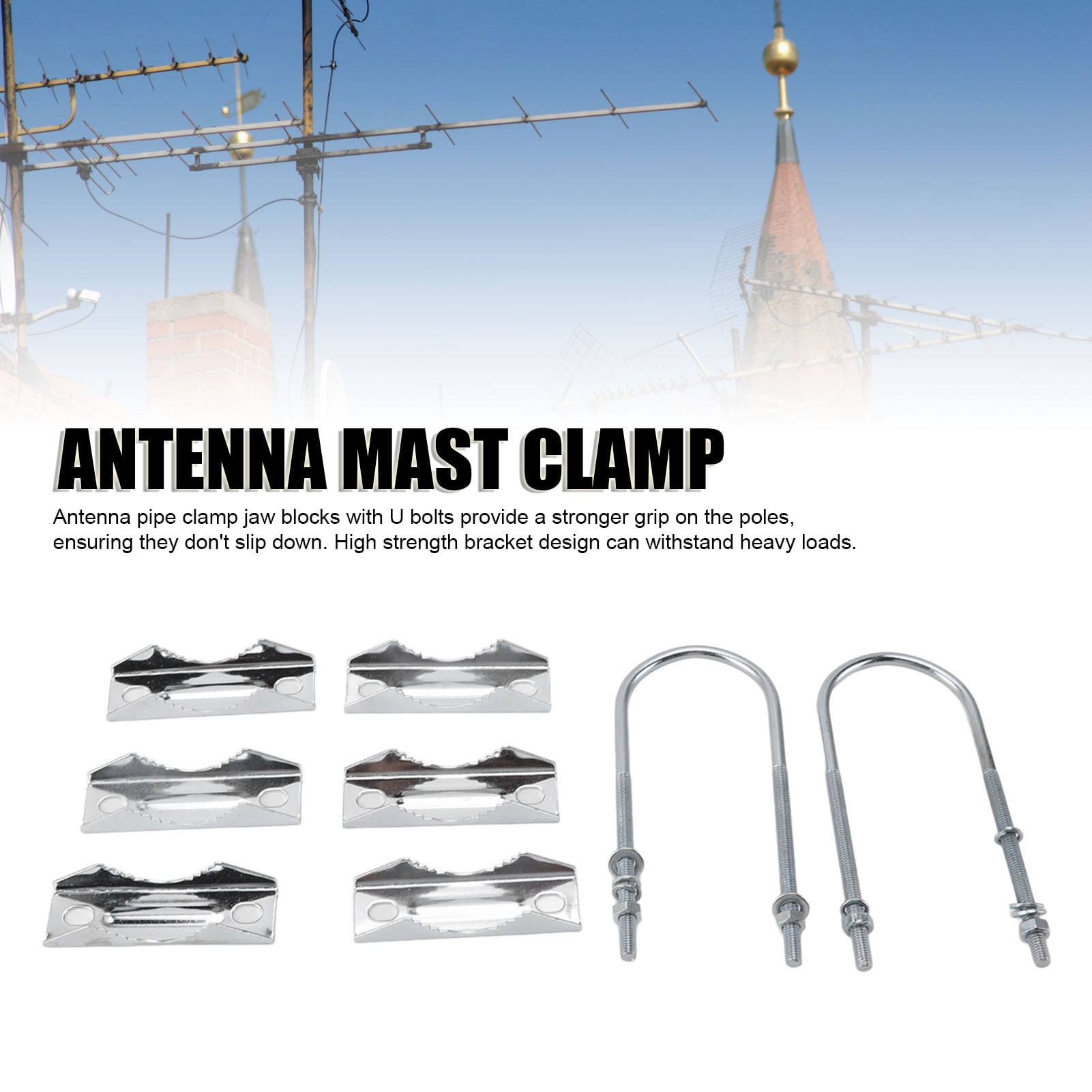 Double Antenna Mast Clamp Kit With U Bolts Iron V Jaw Block Mount ...