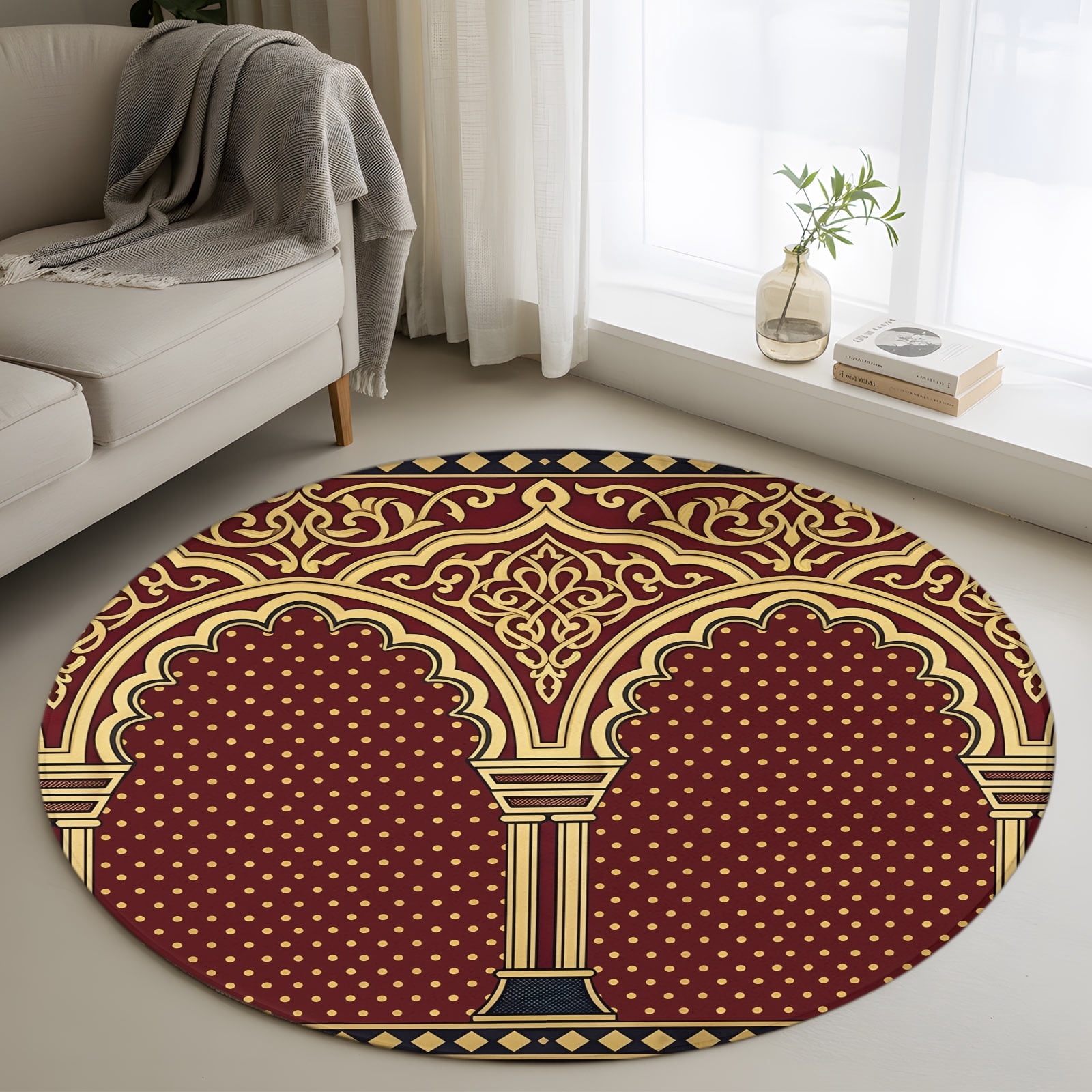 Double Arches 3FT Round Area Rugs for Living Room Vintage Traditional ...