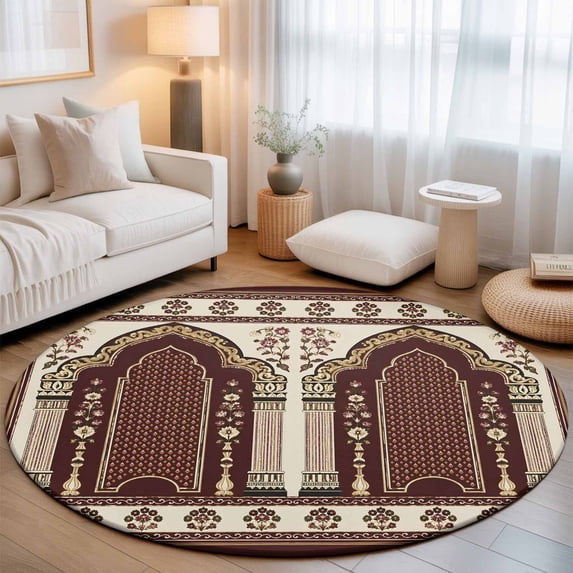 Double Arches 8' Round Rug for Open Concept Living Room Seating Zone ...