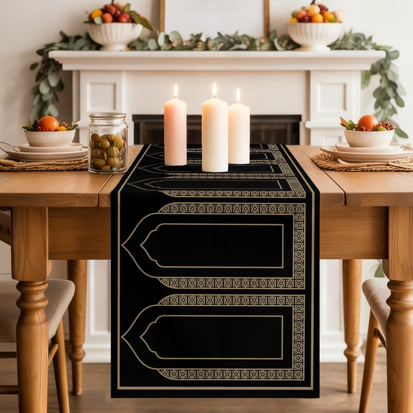Double Arches Dining Table Runner, Minimalist Gold Black Ornate Frame ...