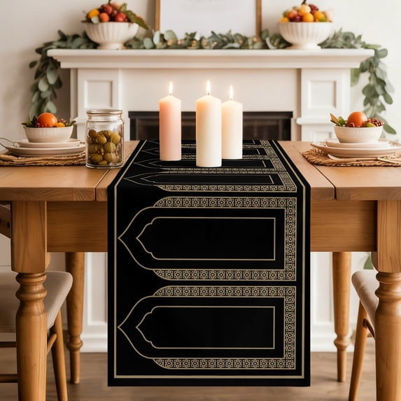 Double Arches Dining Table Runner, Minimalist Gold Black Ornate Frame ...