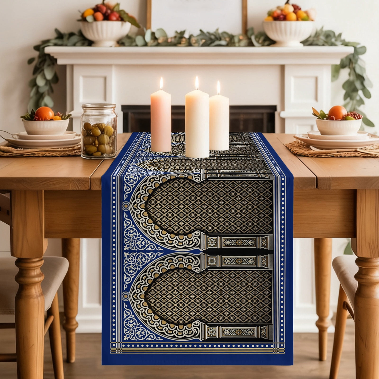 Double Arches Dining Table Runner, Vintage Traditional Gold Blue ...