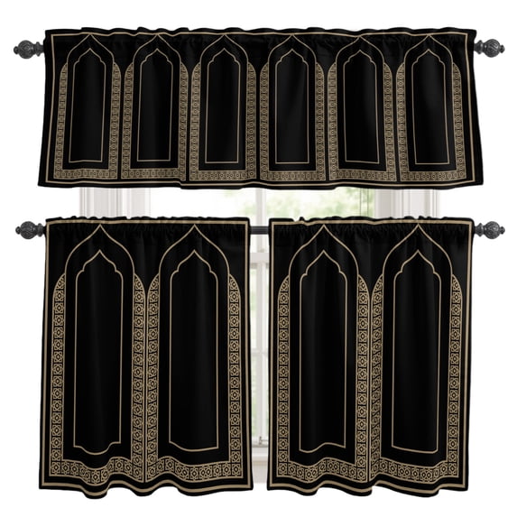 Double Arches Kitchen Curtains Set for Windows, Minimalist Gold Black ...