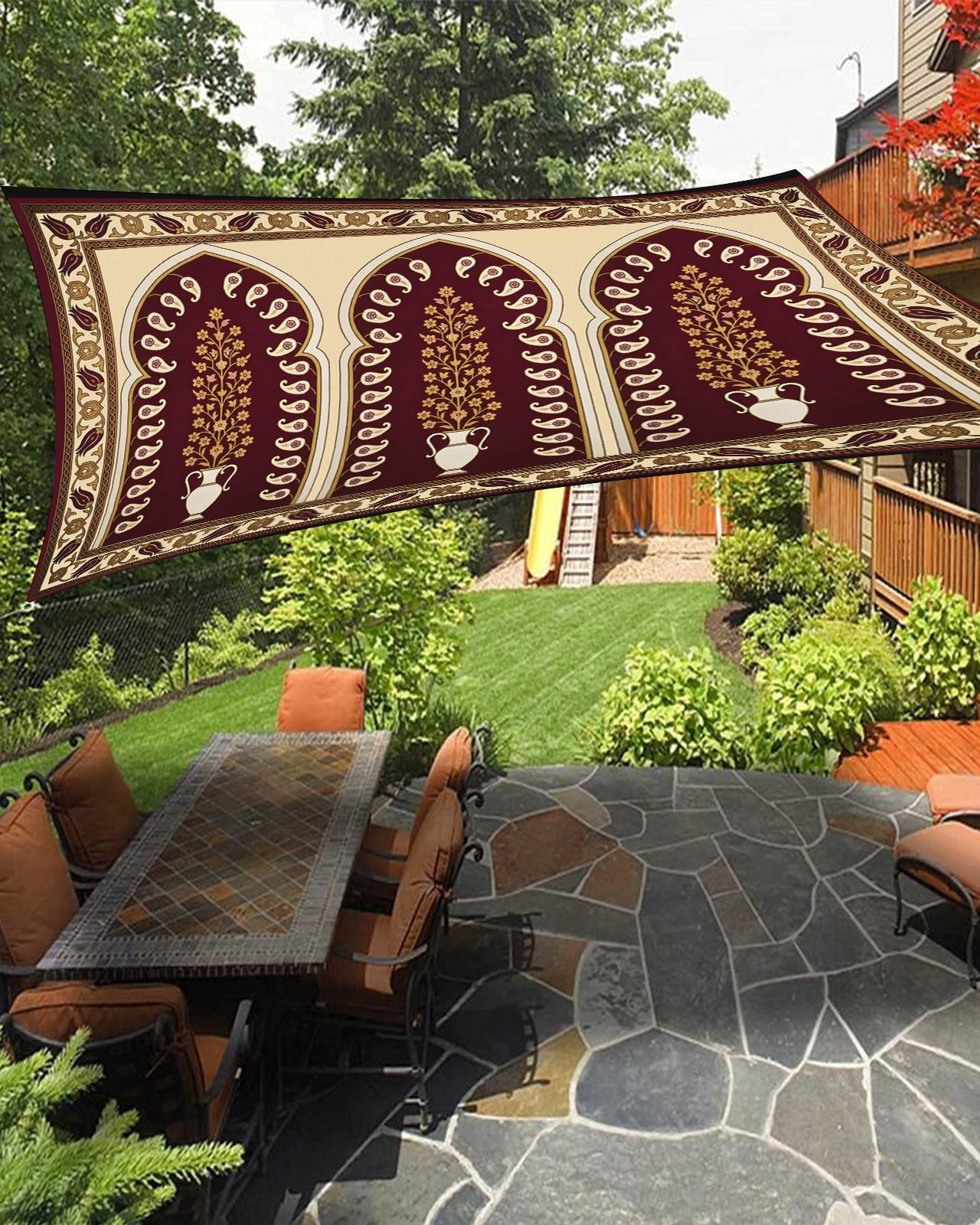 Double Arches Sun Shade Sail 6.5'X10' Vintage Traditional Beige Brown ...