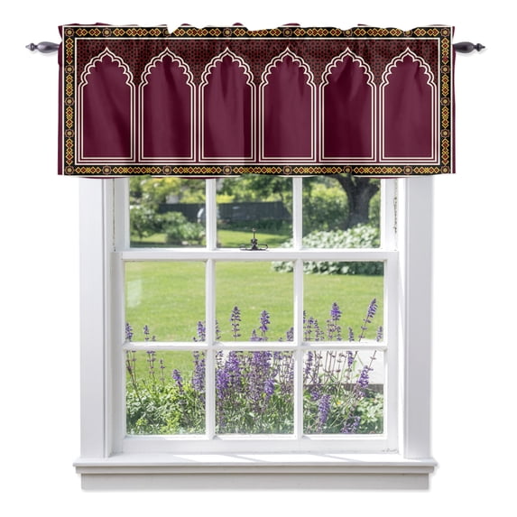 Double Arches Valance Curtain 1 Panel, Ethnic Purple Gold Ornate Frame ...