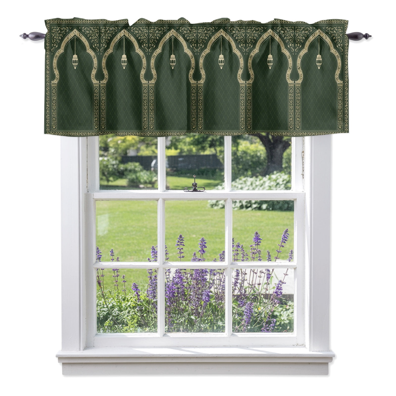 Double Arches Valances for Windows, Vintage Traditional Green Gold ...