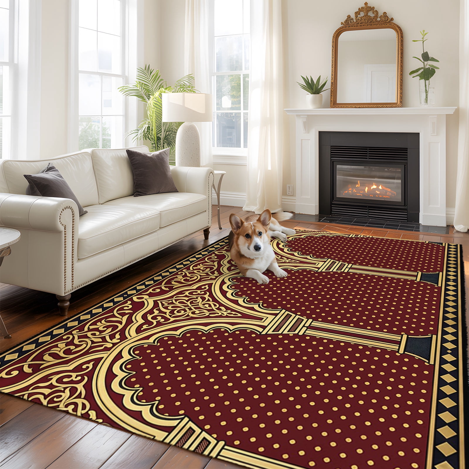 Double Arches Washable Area Rug 6x9 Vintage Traditional Beige Brown ...