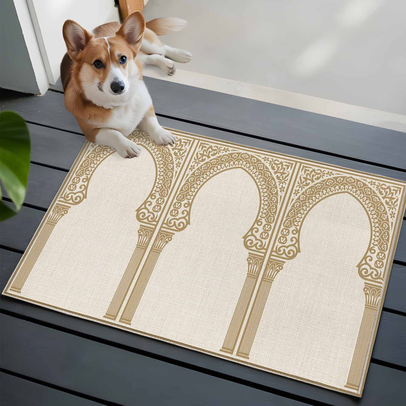 Double Arches Washable Entry Rug 2x3 Vintage Classic Traditional Gold ...